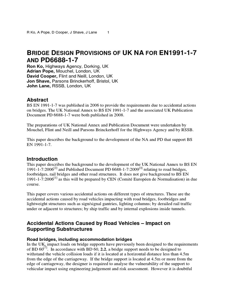 1 3 - 3 EN1991 1 7 Bridge Design Provisions of UK NA For EN1991 1 7 and ...