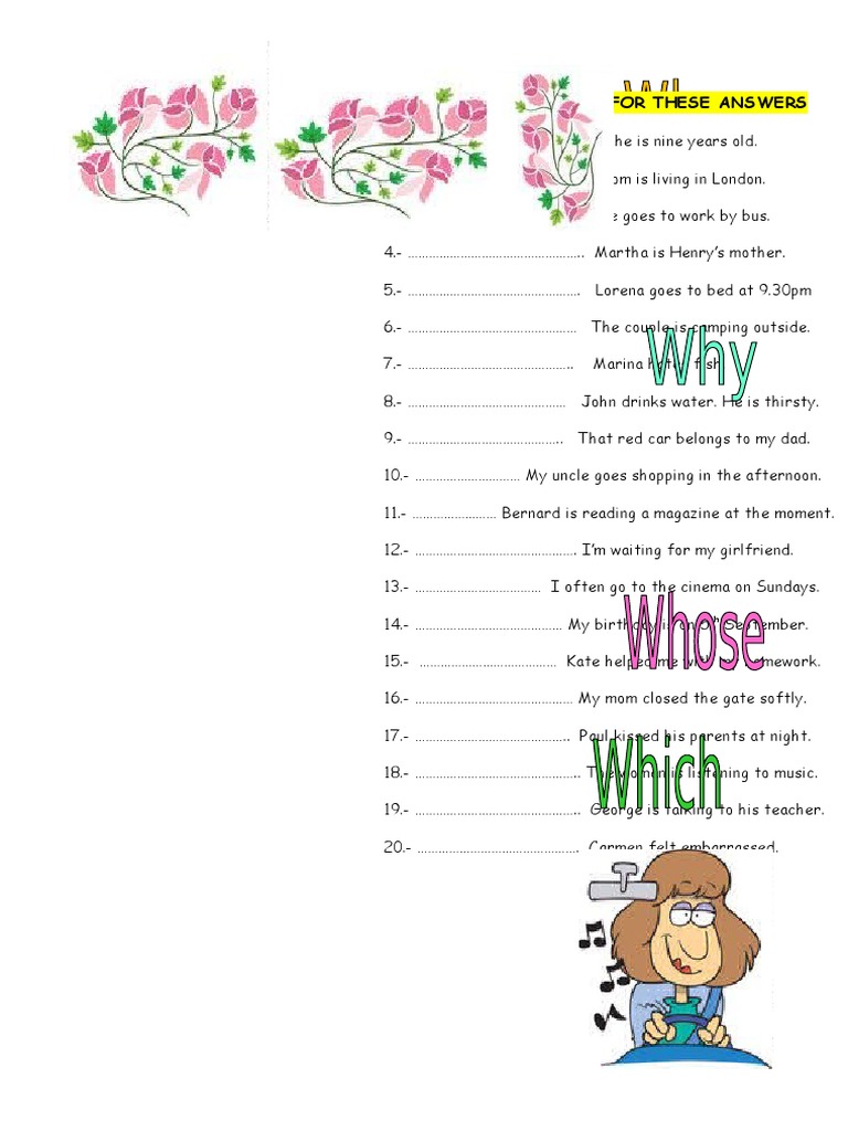 Create Questions for Given Answers | PDF