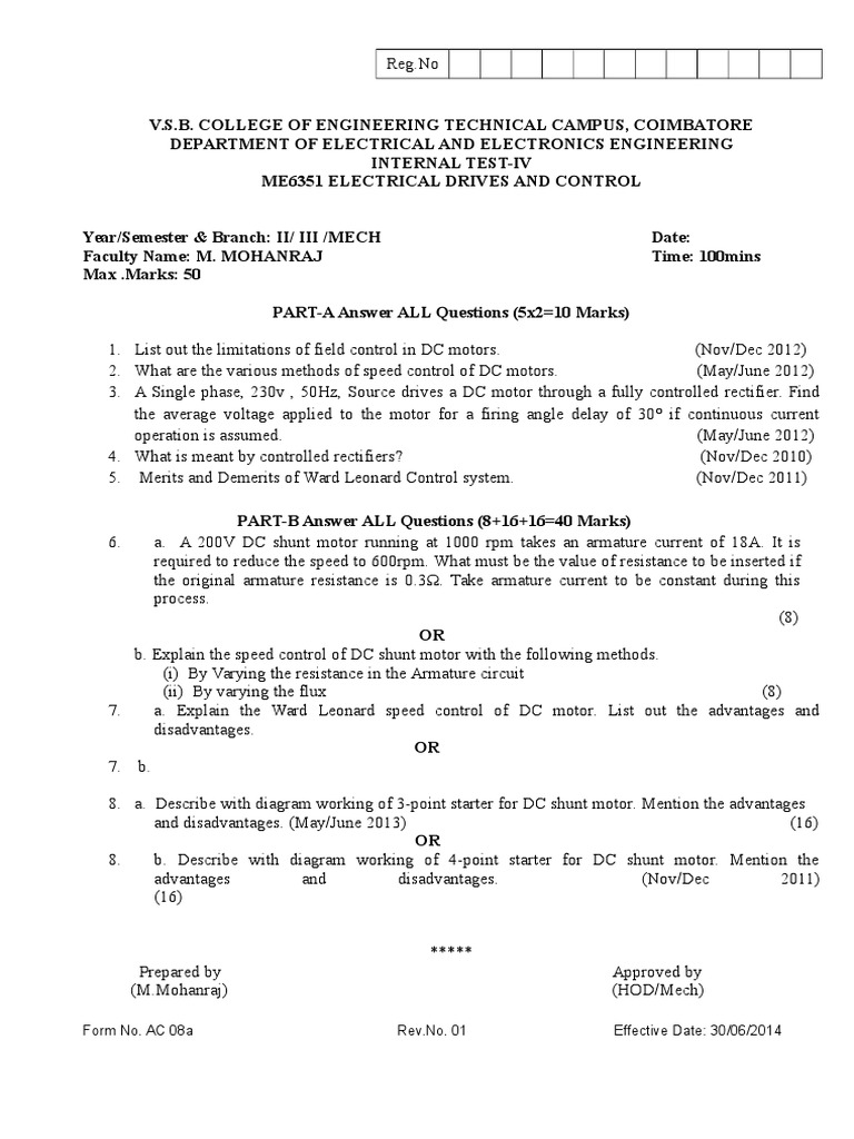 Internal Test III New | PDF | Direct Current | Physical Quantities