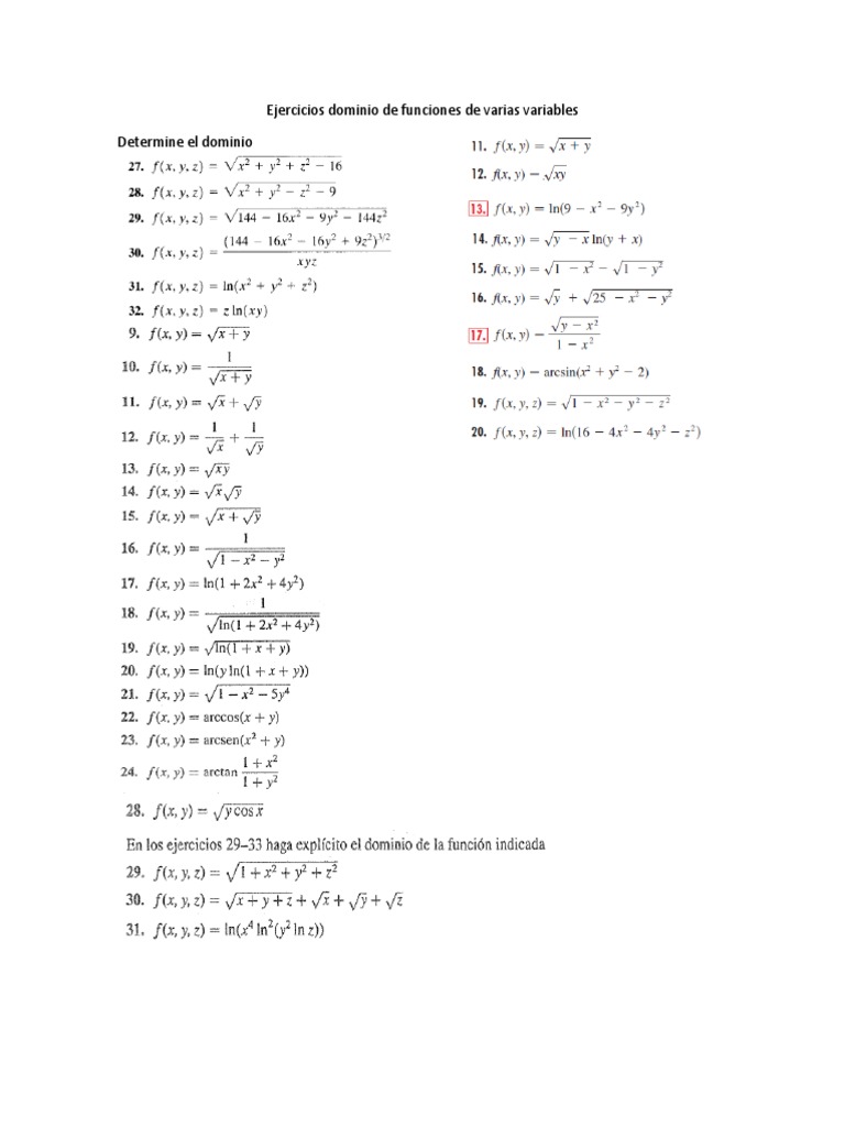 Ejercicios Dominio de Funciones de Varias Variables | PDF