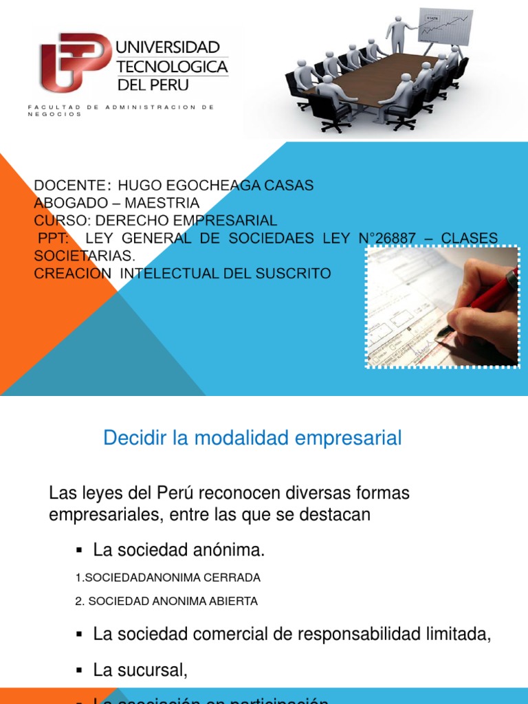 Sesion #3 Ley General de Sociedades Ley N°268887 - Clases Societarias | PDF | Liquidación | Empresas