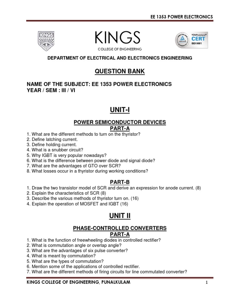 Power Electronics Question Bank | PDF | Power Inverter | Power Electronics