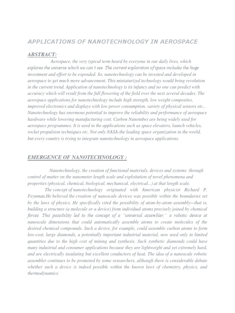 Applications of Nanotechnology in Aerospace | PDF | Nanotechnology ...