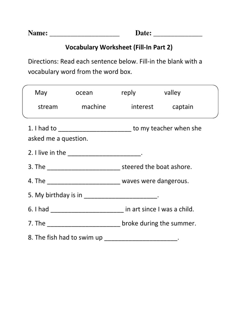 Vocabulary Fill-In Worksheet for Grades | PDF | Language Arts & Discipline