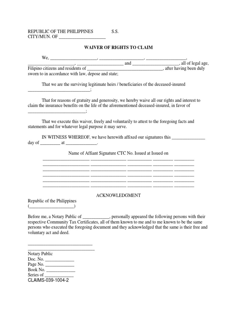 Waiver of Rights To Claim | PDF