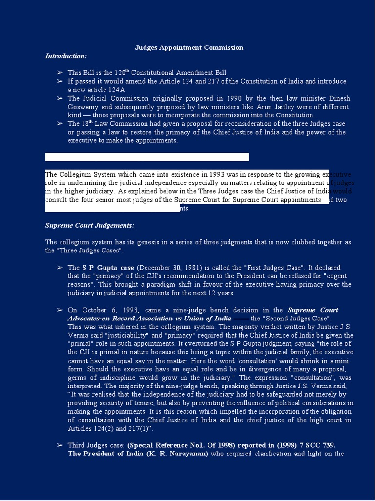 Judges Appointment Commission | PDF | Supreme Court Of India | Judiciaries