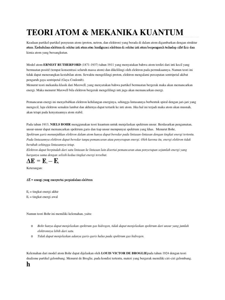 TEORI ATOM Mekanika Kuantum | PDF
