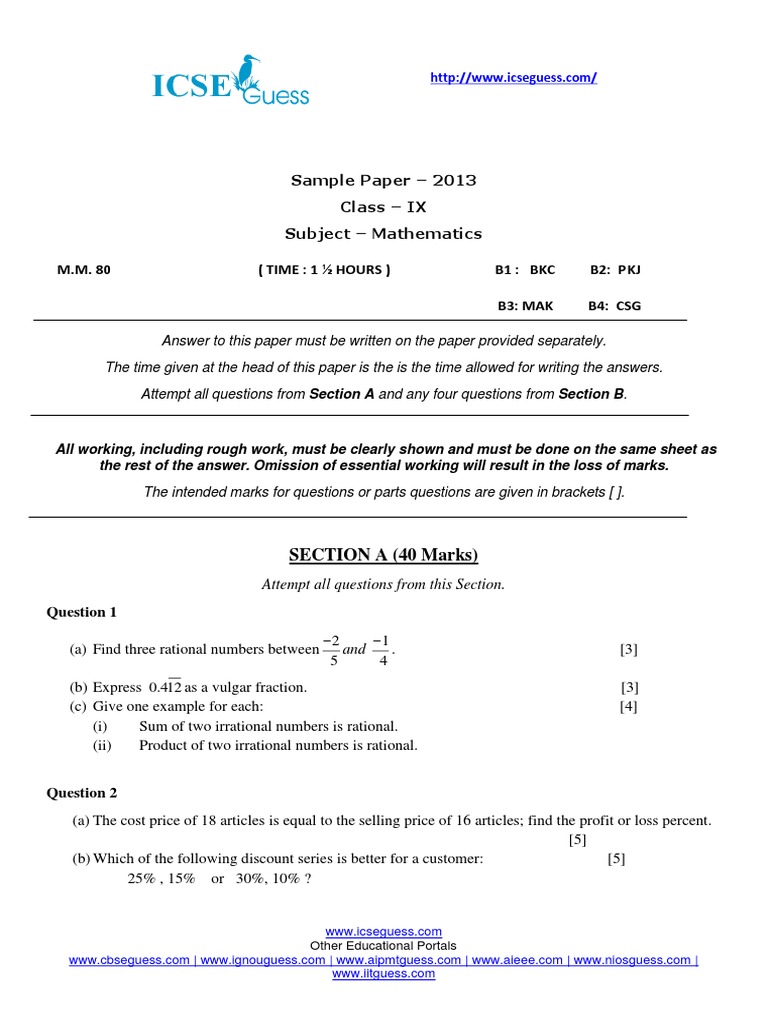 Class 9 Maths Sample Paper 2013 | PDF | Line (Geometry) | Trigonometric ...