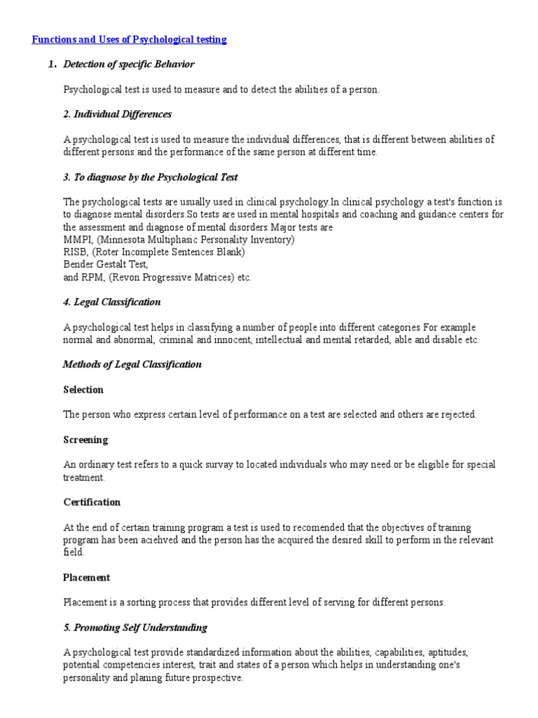 Functions and Uses of Psychological Testing | PDF | Psychological ...
