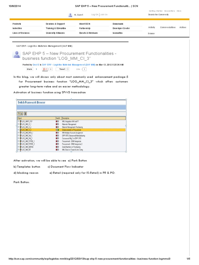 SAP EHP 5 - New Procurement Functionaliti.. | PDF