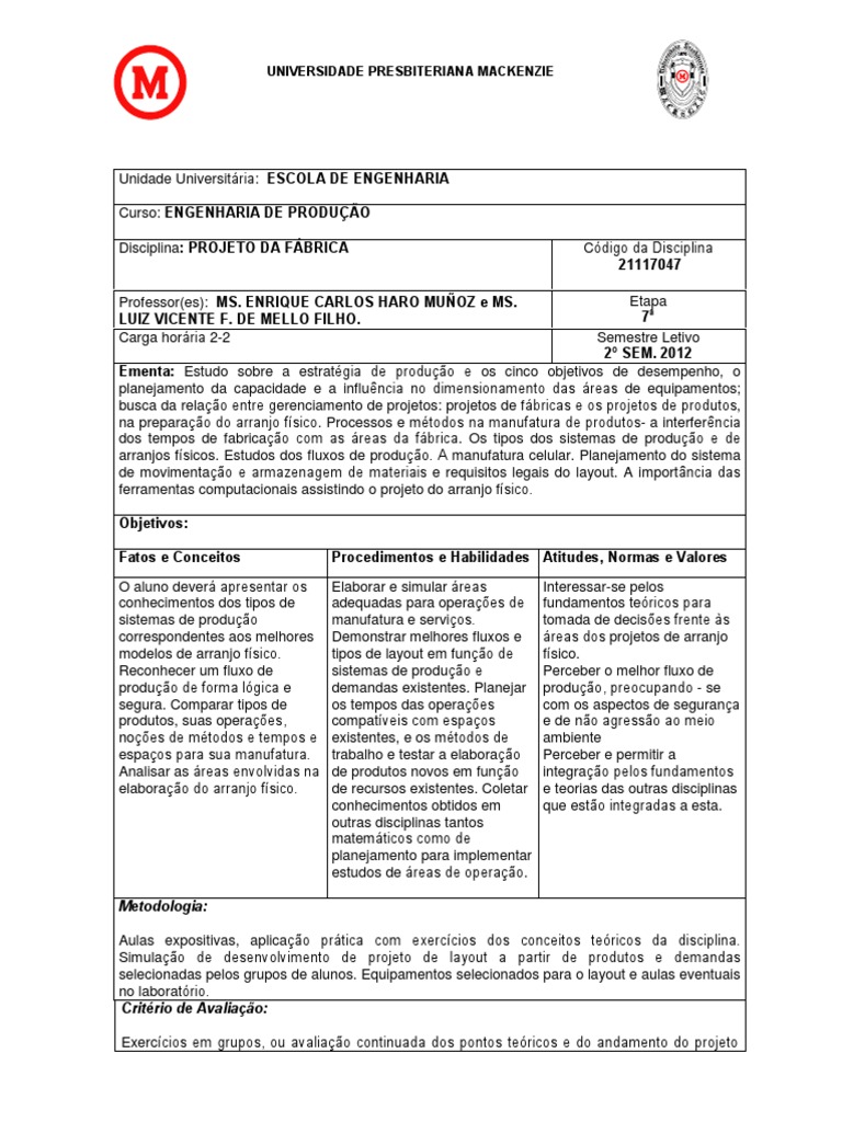 07 - Projeto Da Fabrica PDF | PDF | Física | Engenharia