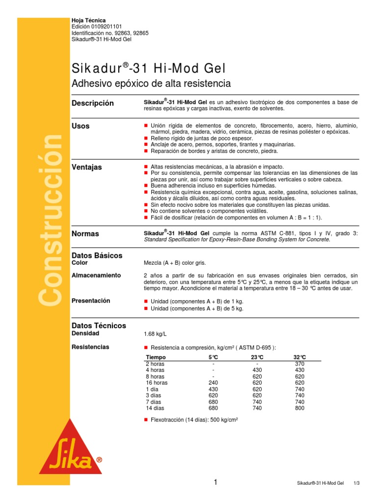 Sikadur-31 Hi-Mod Gel PDF | PDF | Hormigón | Acero