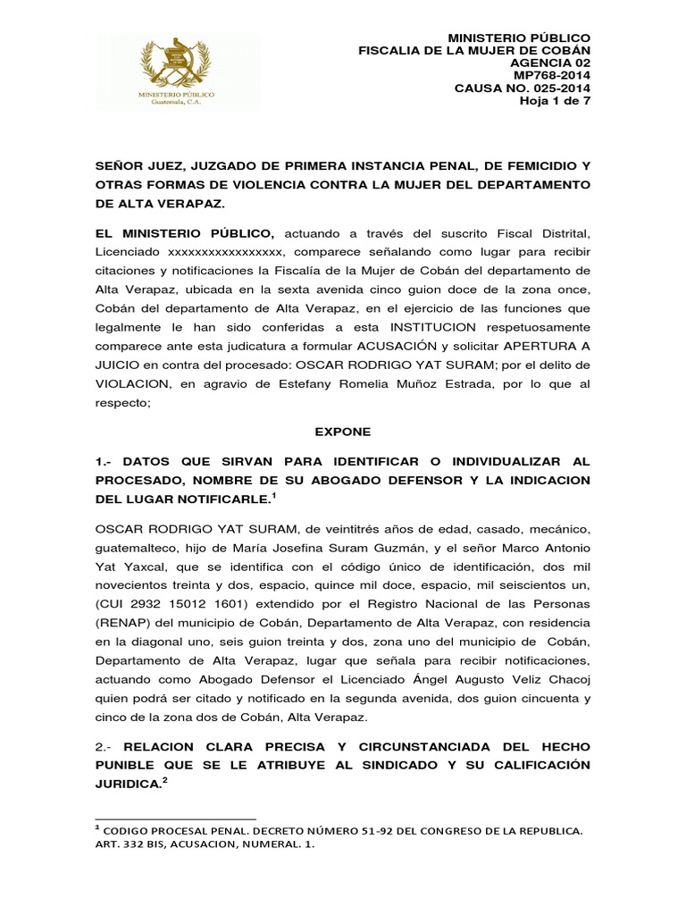 ejemplo de acusacion mp.docx | Delito | Derecho penal