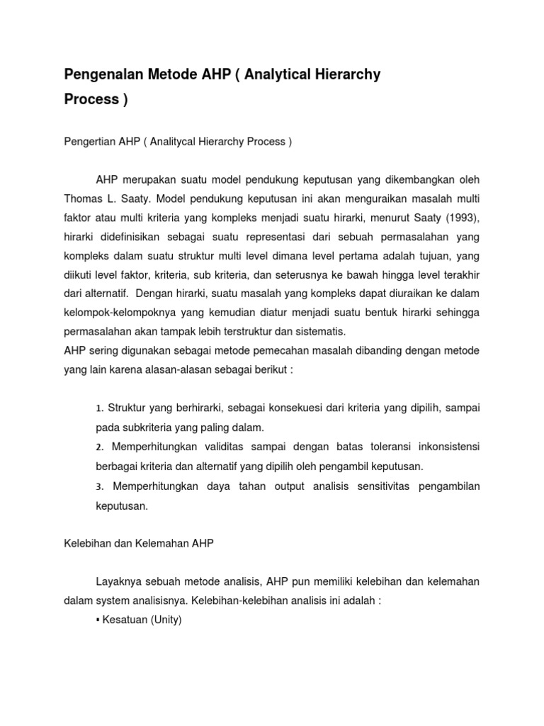 Pengenalan Metode AHP | PDF