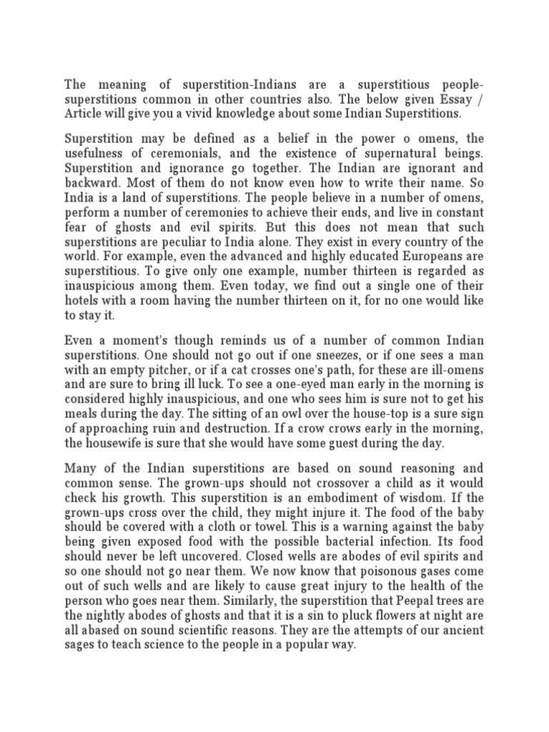 Essay On Superstition | Download Free PDF | Superstitions | Ghosts