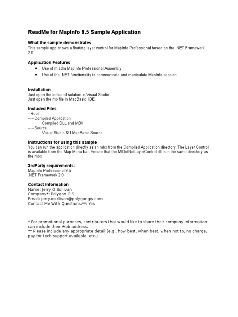 Readme For Mapinfo 9.5 Sample Application: What The Sample Demonstrates ...
