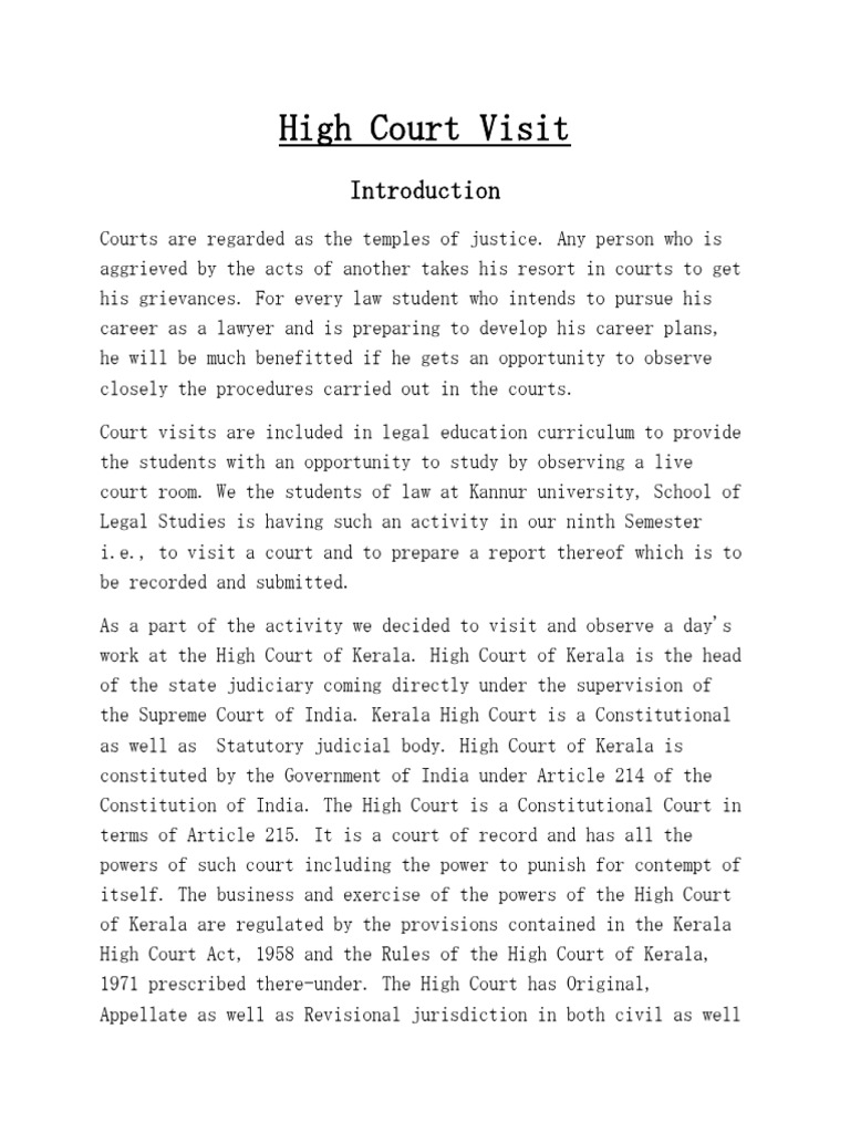 High Court Visit Report | PDF | Original Jurisdiction | Supreme Courts