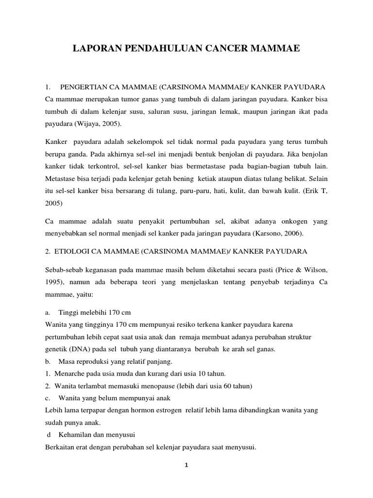 Laporan Pendahuluan CA Mammae | PDF