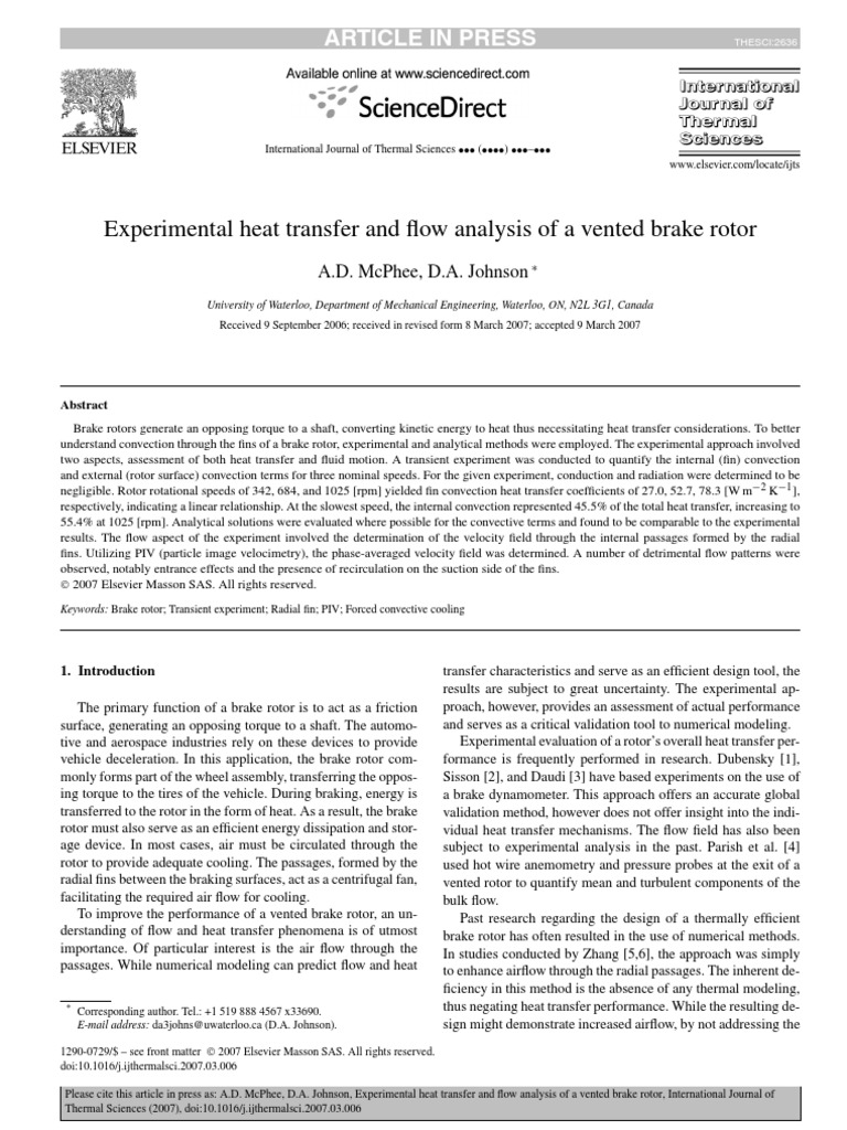 Adam McPhee - International Journal of Thermal Sciences | PDF | Heat ...