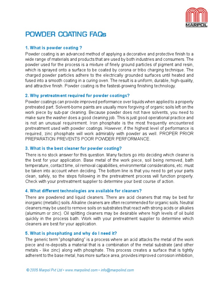 Marpol Powder Coating FAQs | PDF | Epoxy | Applied And ...