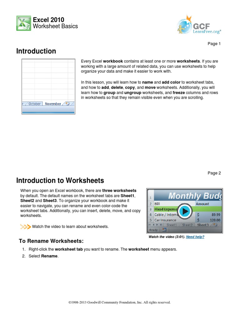 Excel 2010: Worksheet Basics | PDF | Tab (Gui) | Microsoft Excel