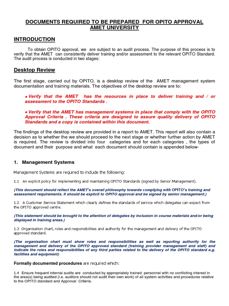Documents For OPITO Approval | PDF | Internal Audit | Audit