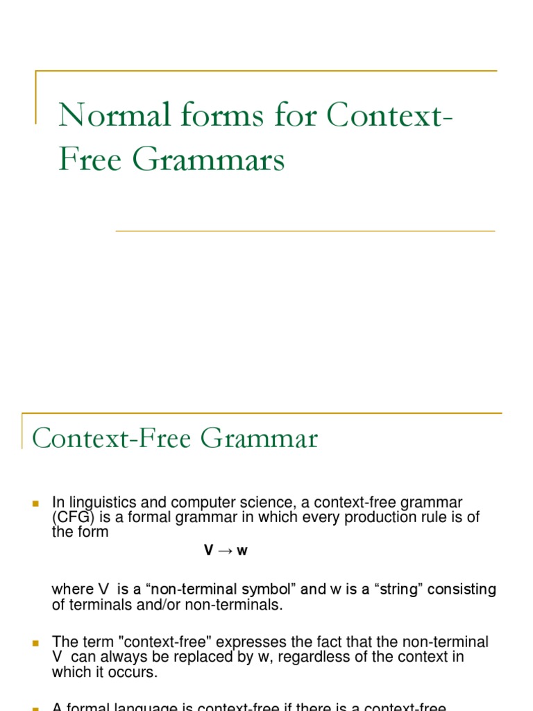 Normal Forms For Context Free Grammars | PDF | Syntax (Logic) | Metalogic