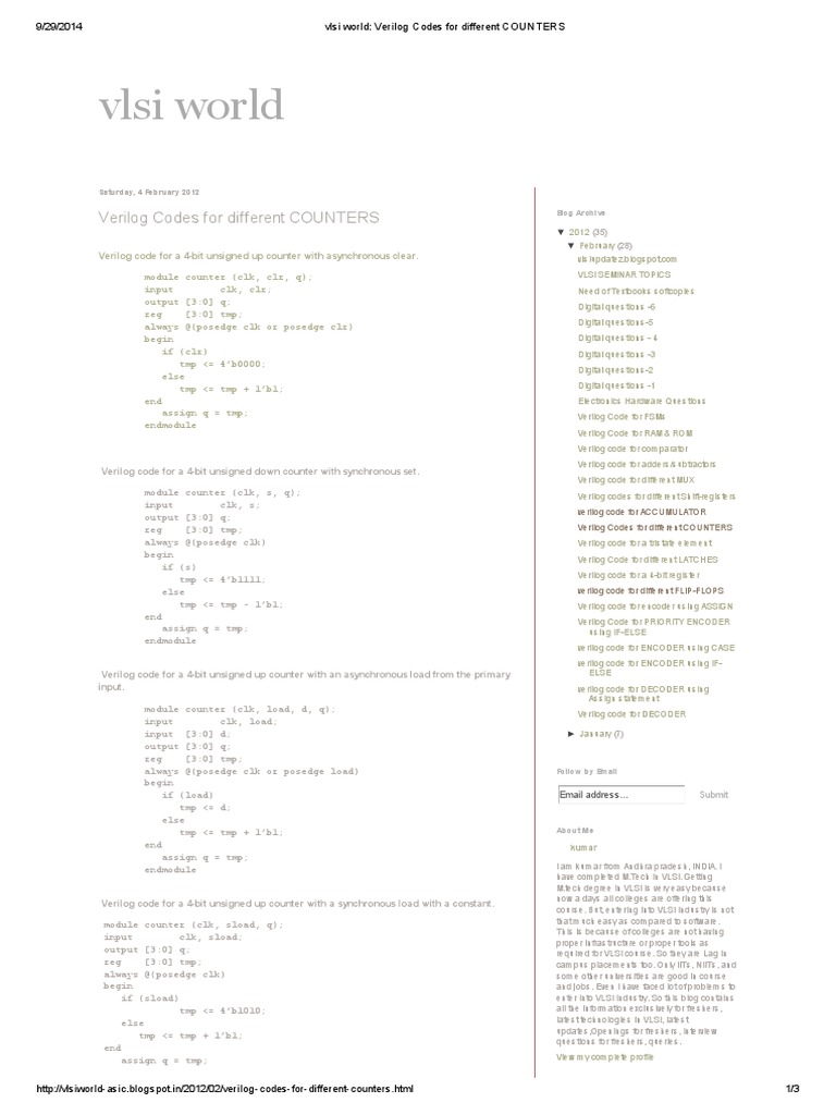 Vlsi World Verilog Codes For Different Counters Pdf Computer Engineering Computing