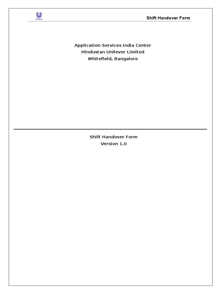 Shift Handover Form - Unilever Whitefield | PDF