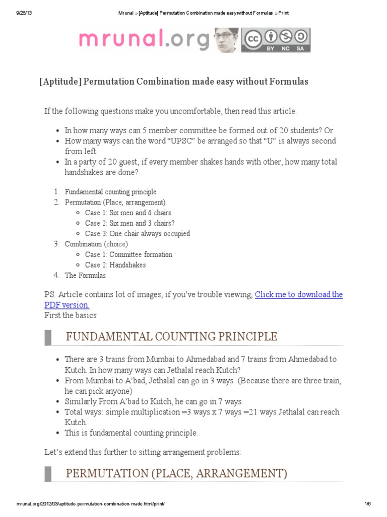 (Aptitude) Permutation Combination Made Easy Without Formulas Print PDF | PDF | Cognition ...
