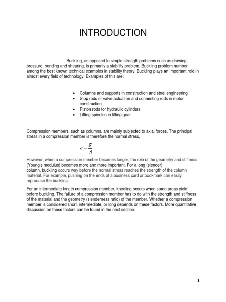 INTRODUCTION Column Stability | PDF | Buckling | Column
