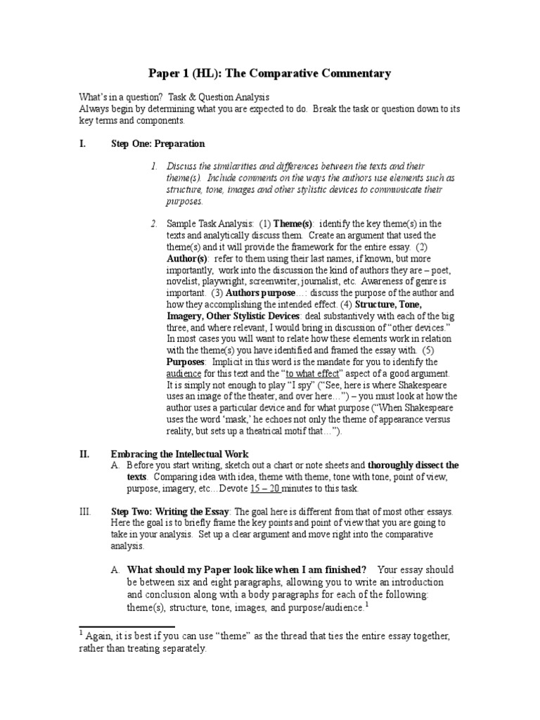 Paper 1 HL Comparative-Commentary Structure and Sample | PDF | Poetry