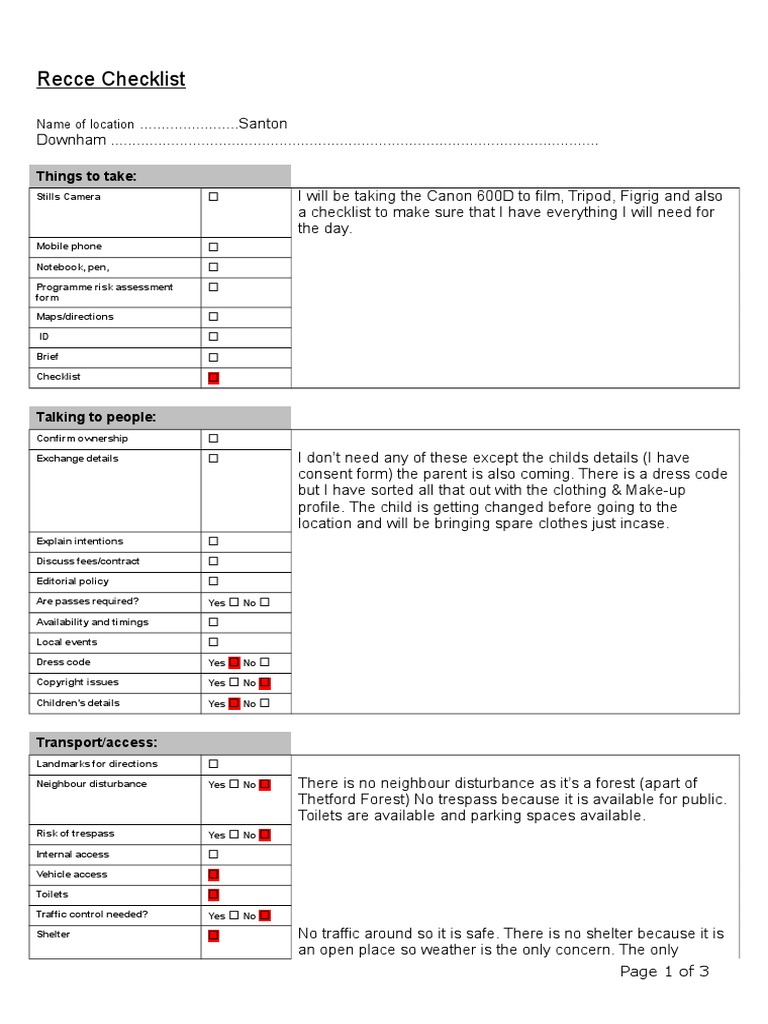 Recce Checklist: Things To Take | PDF