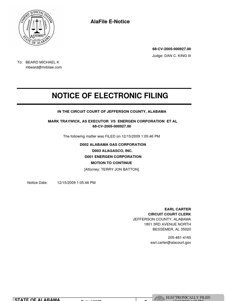 AlaFile E Notice | PDF | Virginia Circuit Court | Summary Judgment