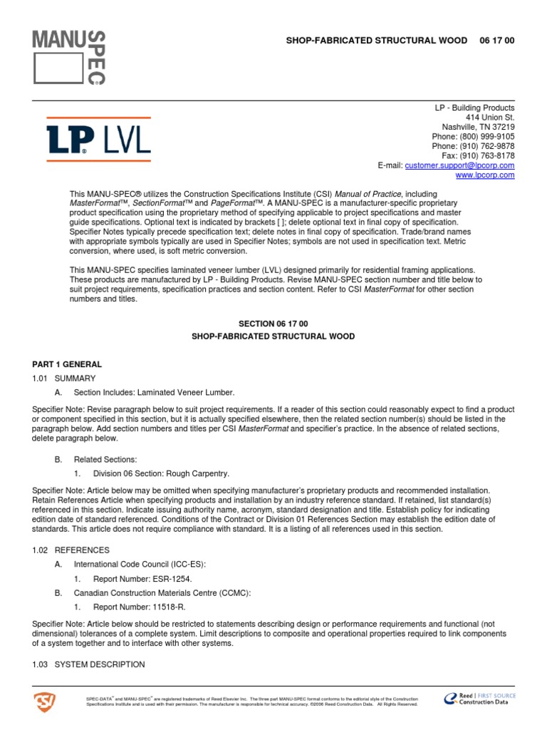 LP SolidStart LVL CSI | PDF | Specification (Technical Standard) | Lumber
