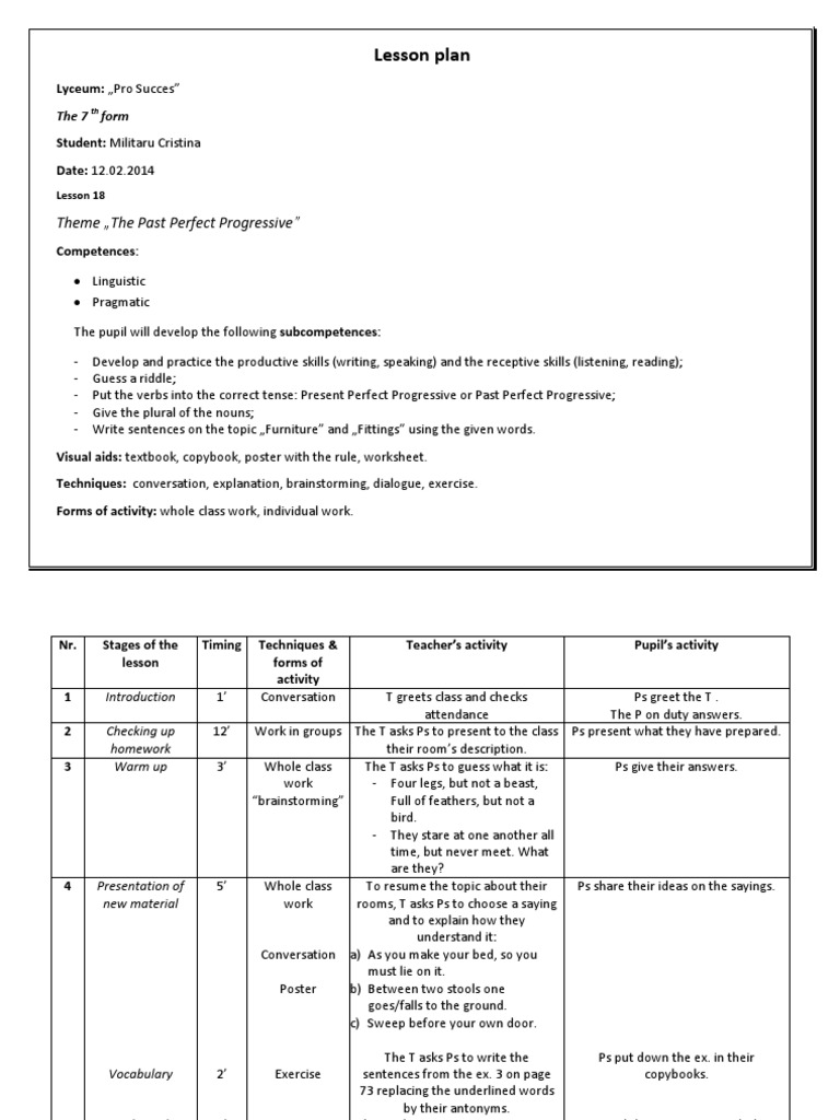 Past Perfect Progressive | PDF | Lesson Plan | Style (Fiction)