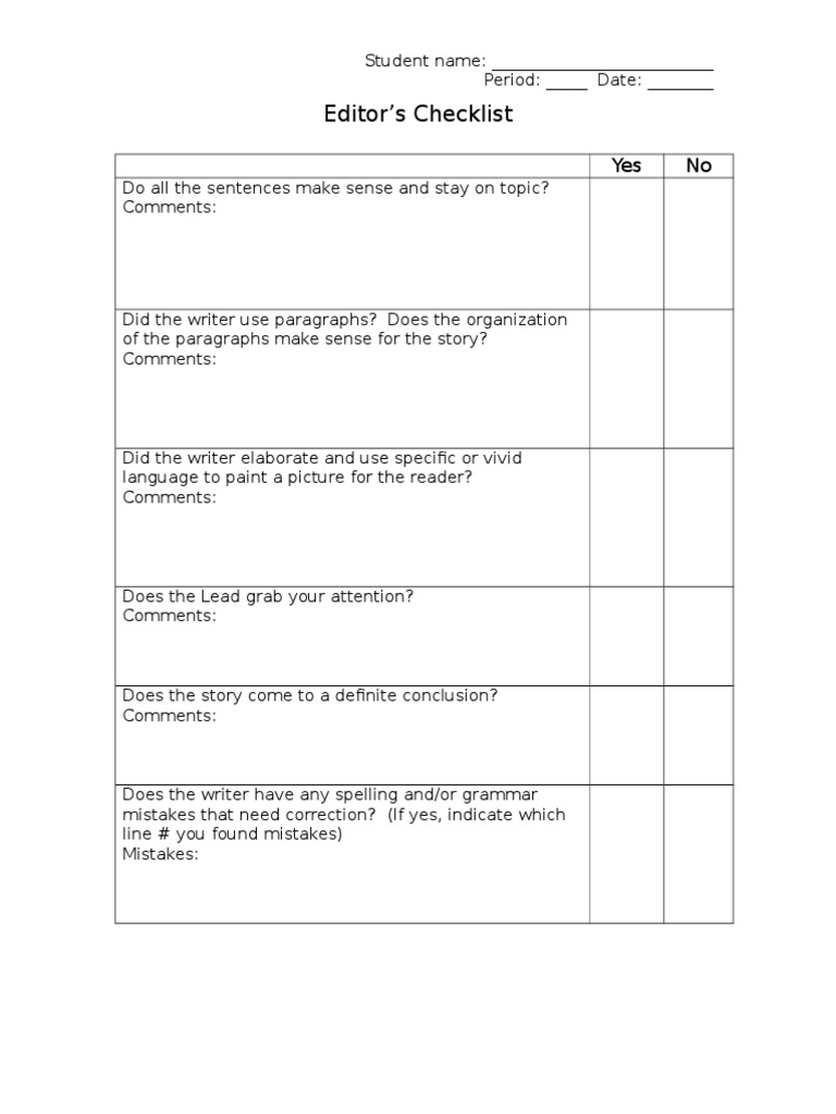 Editor's Checklist for Student Writing | PDF