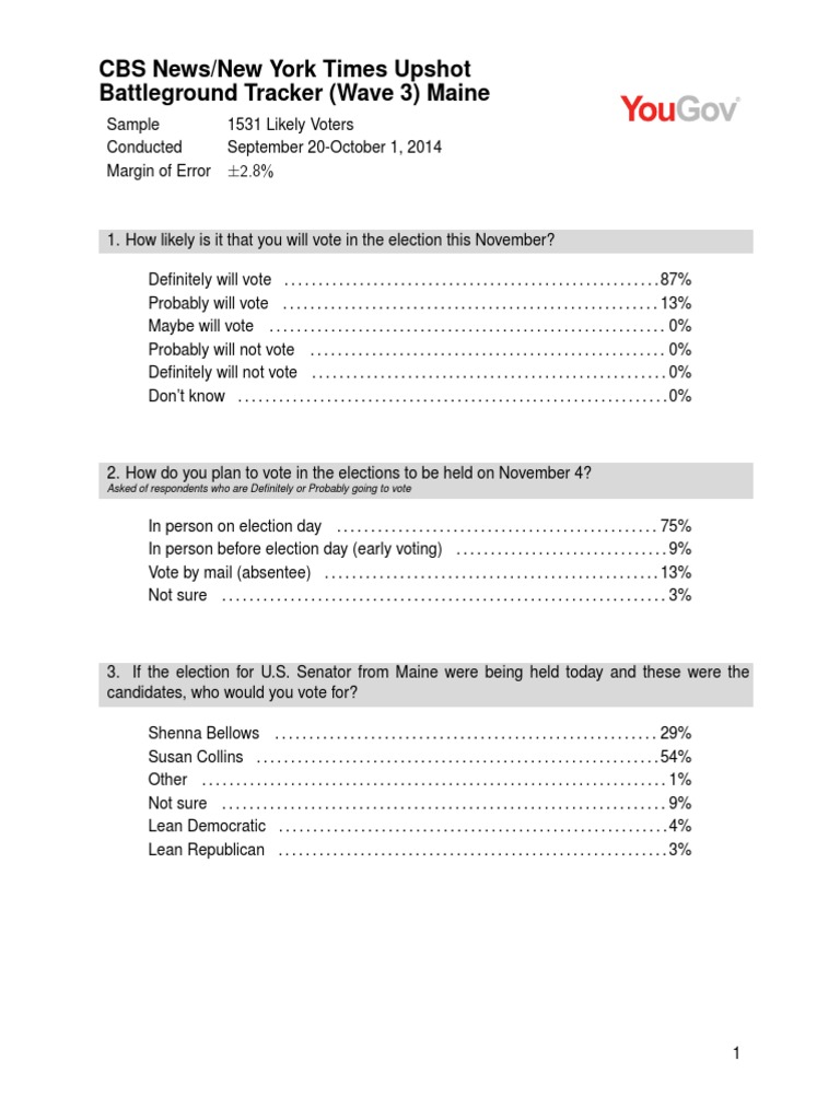 Maine CBS/NYTimes YouGov Poll, Oct 2014 | PDF | Pregnancy | The United ...