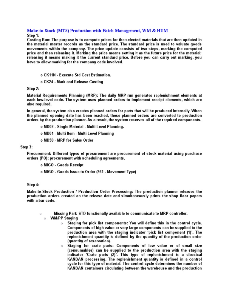 Make-to-Stock (MTS) Production With Batch Management, WM & HUM | PDF ...