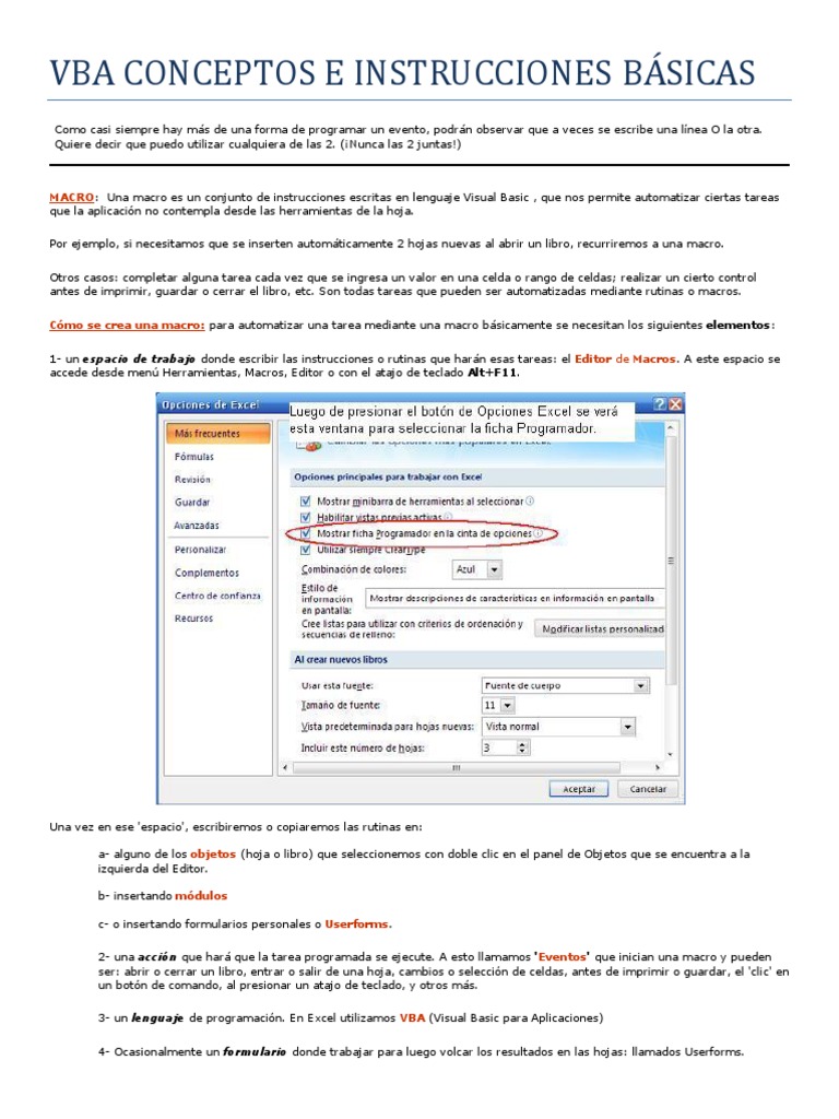 Vba Conceptos e Instrucciones Básicas PDF | PDF | Macro (informática) | Comillas
