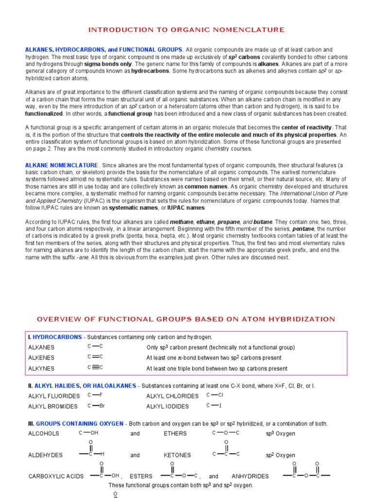 Organic Nomenclature | PDF | Alkane | Functional Group