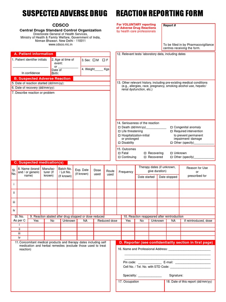 ADR Form PDF File | PDF | Pharmacovigilance | Pharmacy