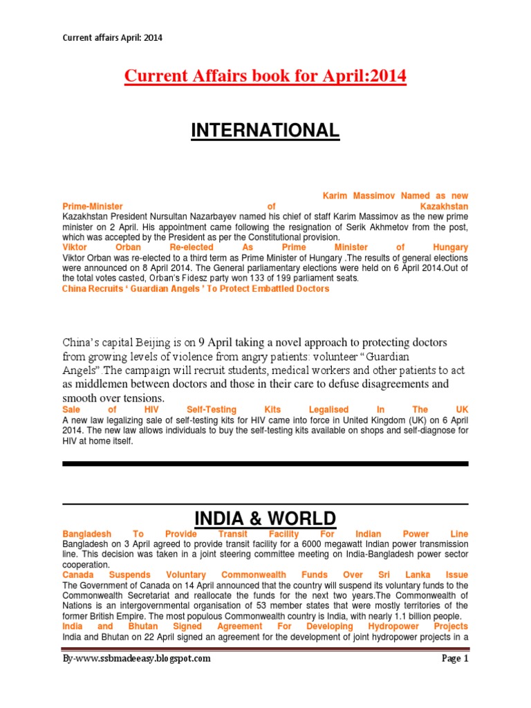 Current Affairs Book For April | PDF | Reserve Bank Of India ...