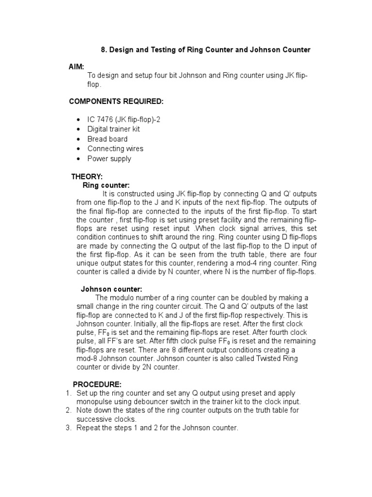 Johnson and Ring Counter Design | PDF | Signal Processing | Computer Data