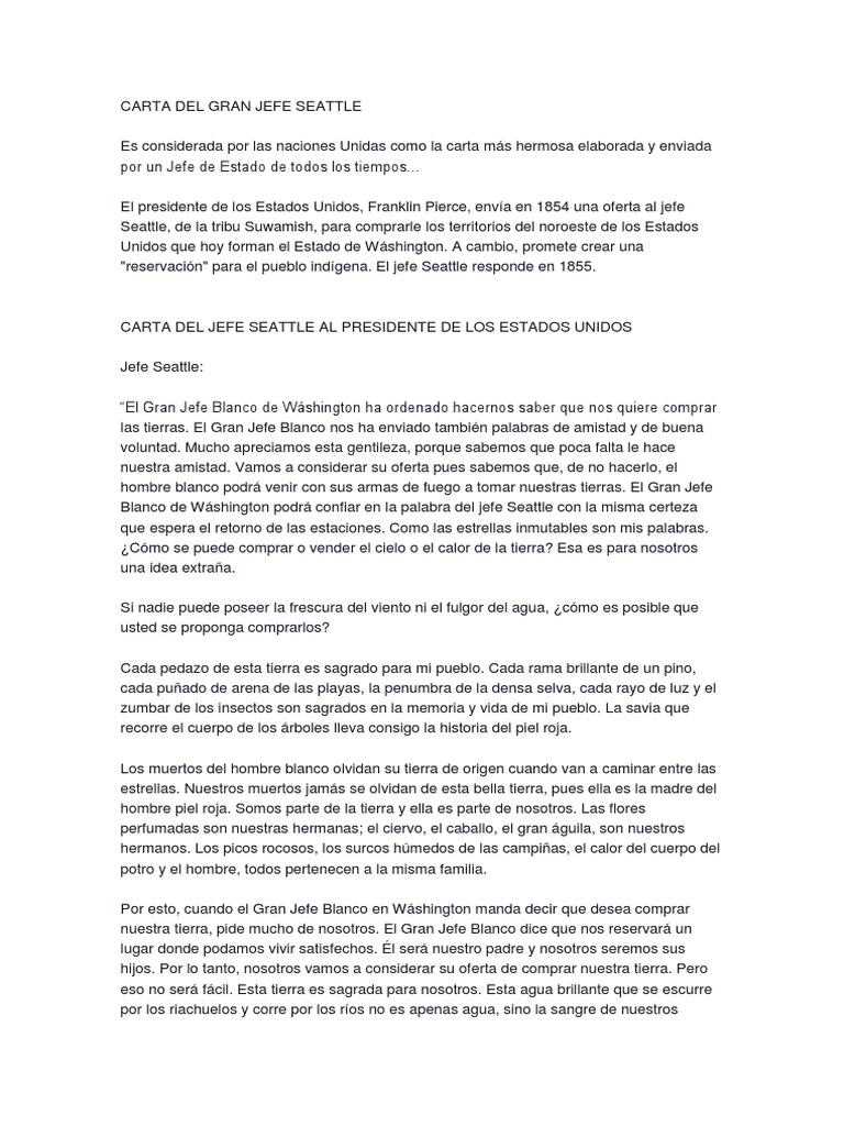 Carta Del Gran Jefe Seattle | PDF | Naturaleza