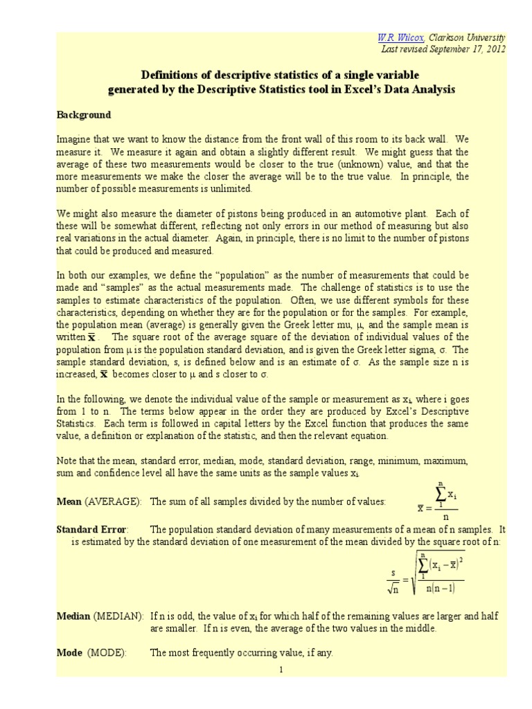 Descriptive Stat Excel Download Free Pdf Skewness Standard Deviation