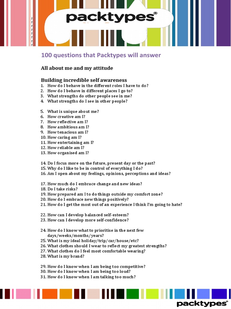 100 Questions That Packtypes Answers | PDF | Self Esteem ...