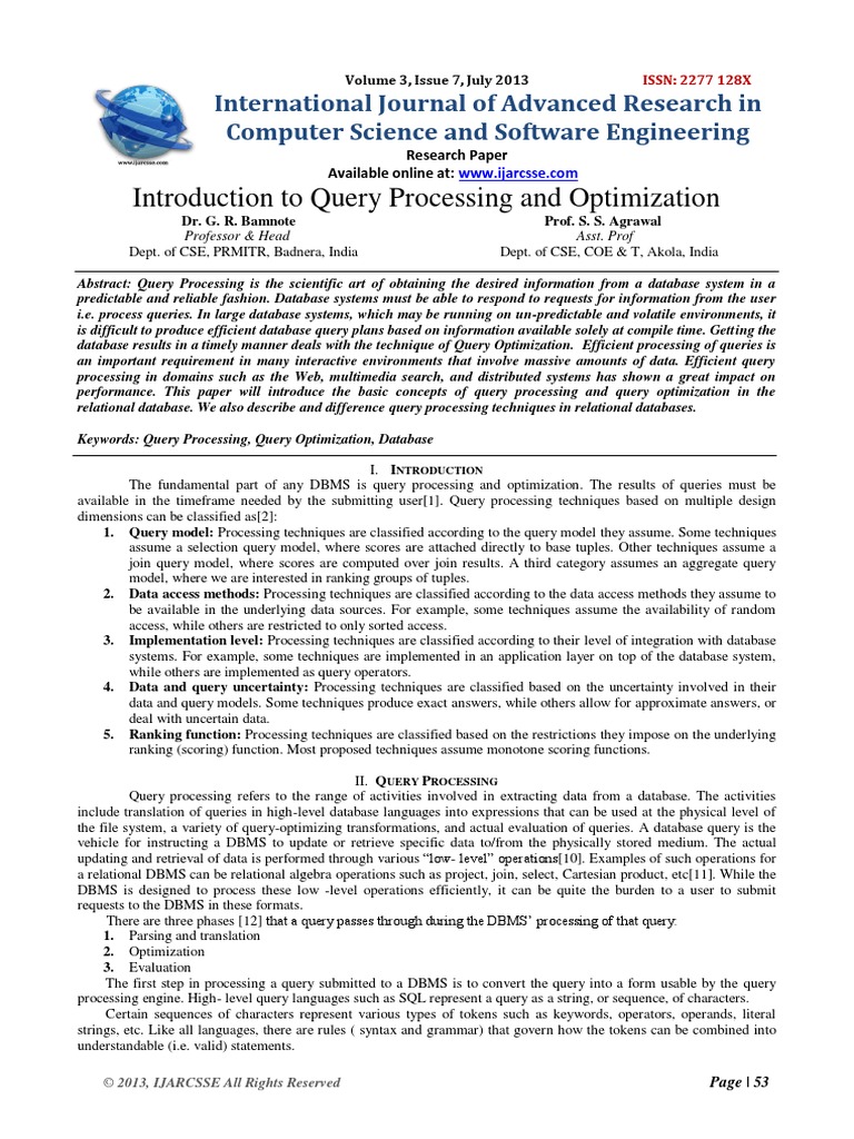 Introduction To Query Processing and Optimization | PDF | Database Index | Parsing