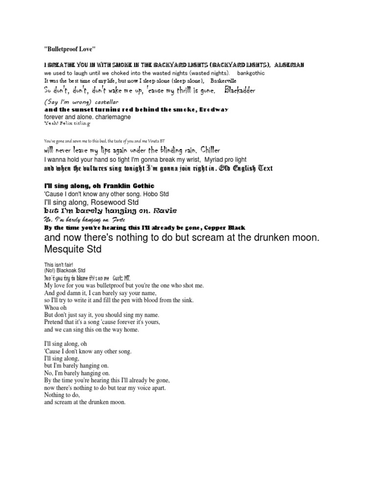 "Bulletproof Love Lyrics Analysis" | PDF