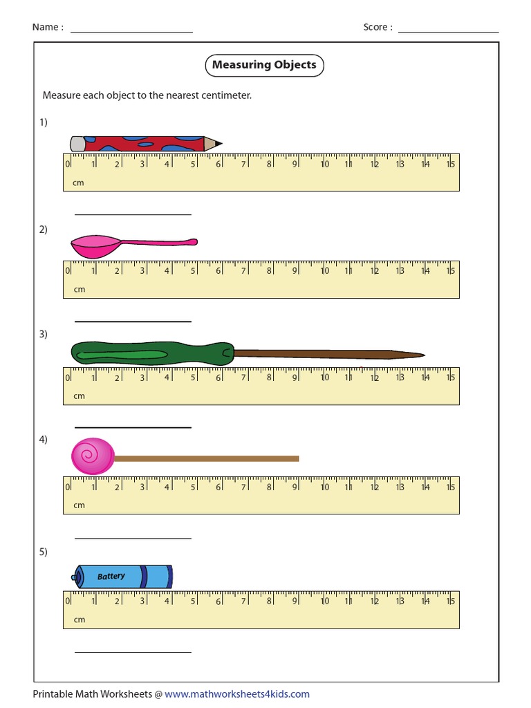 Measuring Objects: Measure Each Object To The Nearest Centimeter | PDF
